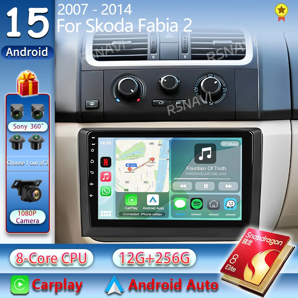 Android 15 Carplay Auto 2K pantalla para Skoda Fabia 2 2007 - 2014 ...