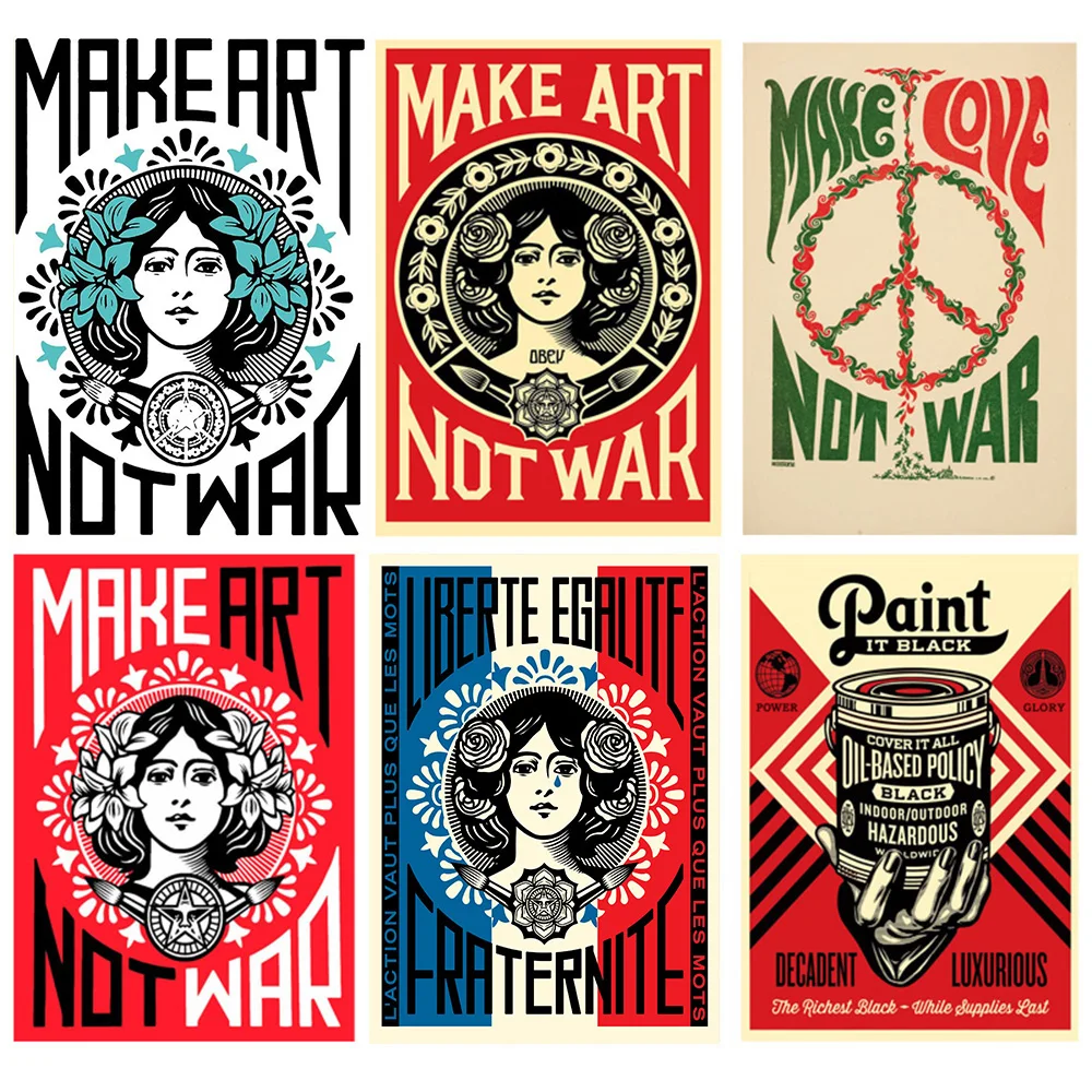 Retro-Make-Art-Not-War-Wall-Art-Prints-Canvas-Painting-Shepard-Fairey ...