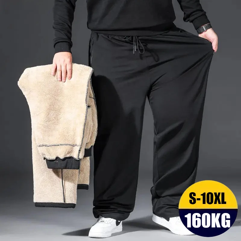 10XL Men Winter Casual Pants Trousers Black Oversize Warm Fluff ...