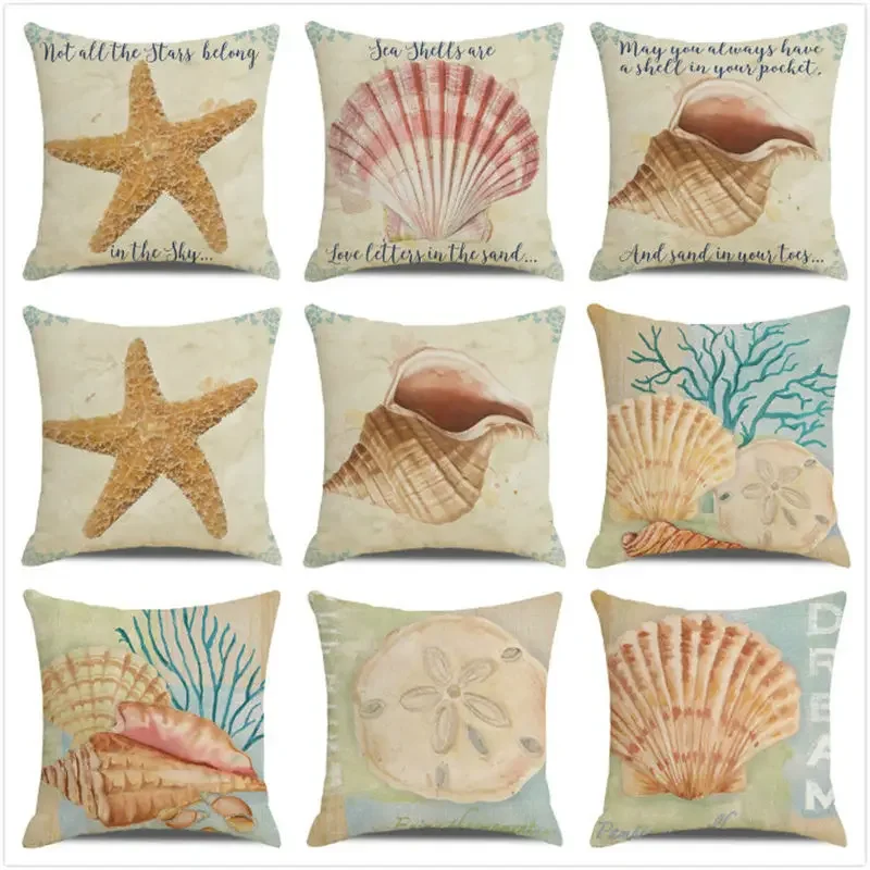Conch-Sea-Star-Scallop-Cushion-Cover-Retro-Marine-Life-Pattern ...