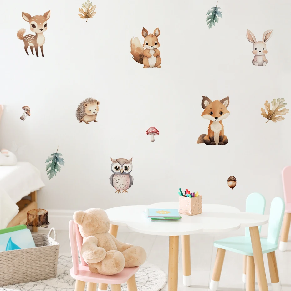 Cute-Cartoon-Safari-Animals-Fox-Rabbit-Owl-Nursery-Wall-Stickers-for ...