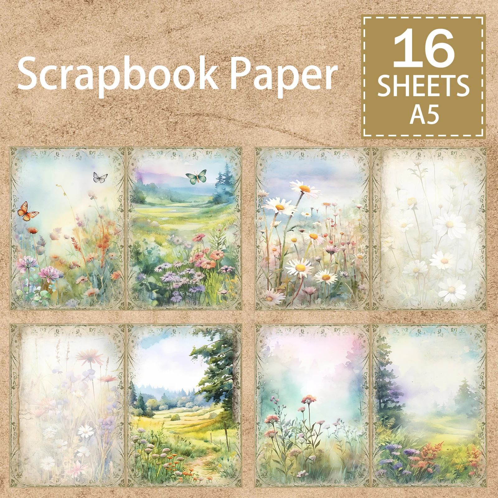16-Sheets-A5-Size-Plants-And-Flowers-Pastoral-Butterfly-Background ...