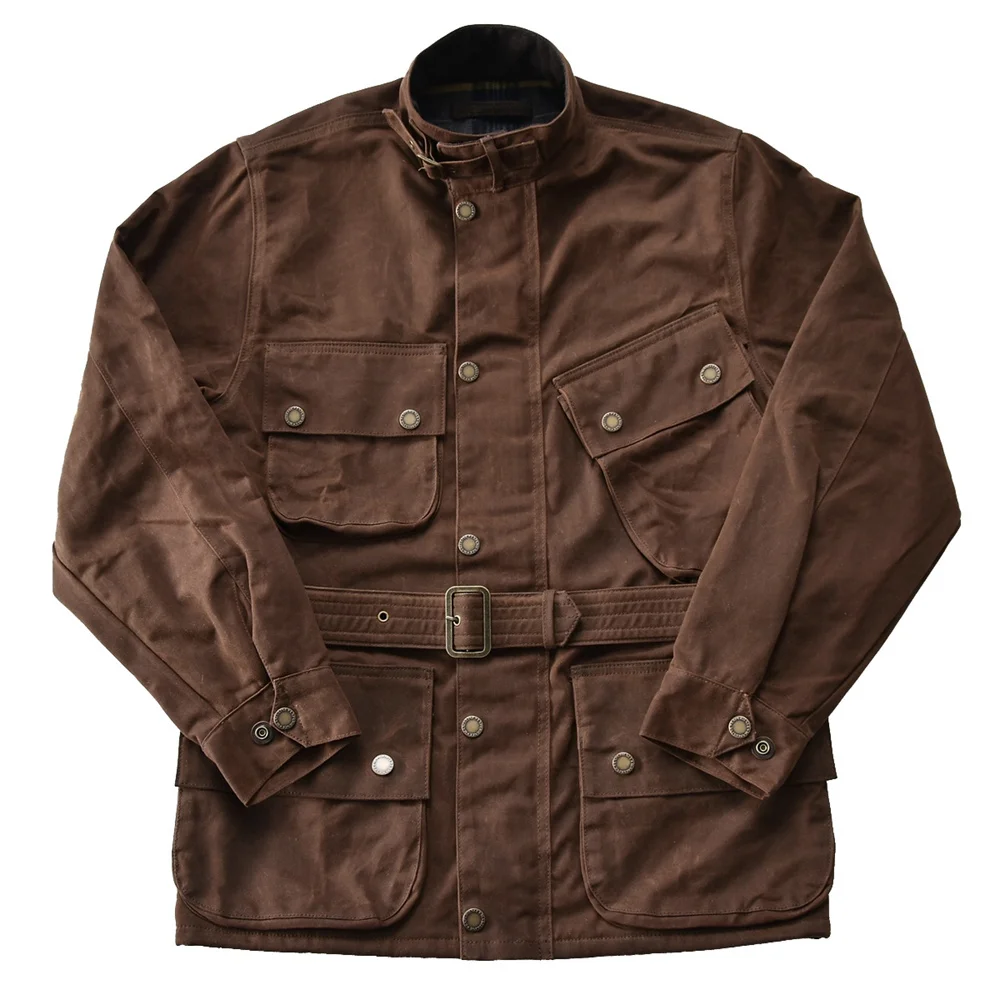 Mid-length-Wax-Men-s-Oil-Jacket-Waterproof-Hunting-Motorcycle-Biker ...