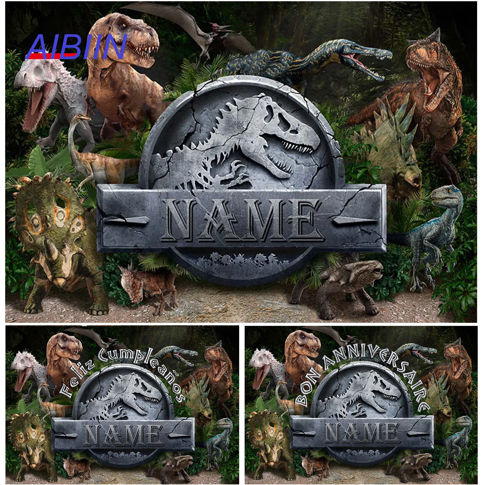 Dinosaur Custom Name Happy Birthday Backdrop Jungle Animal Safari Wild ...