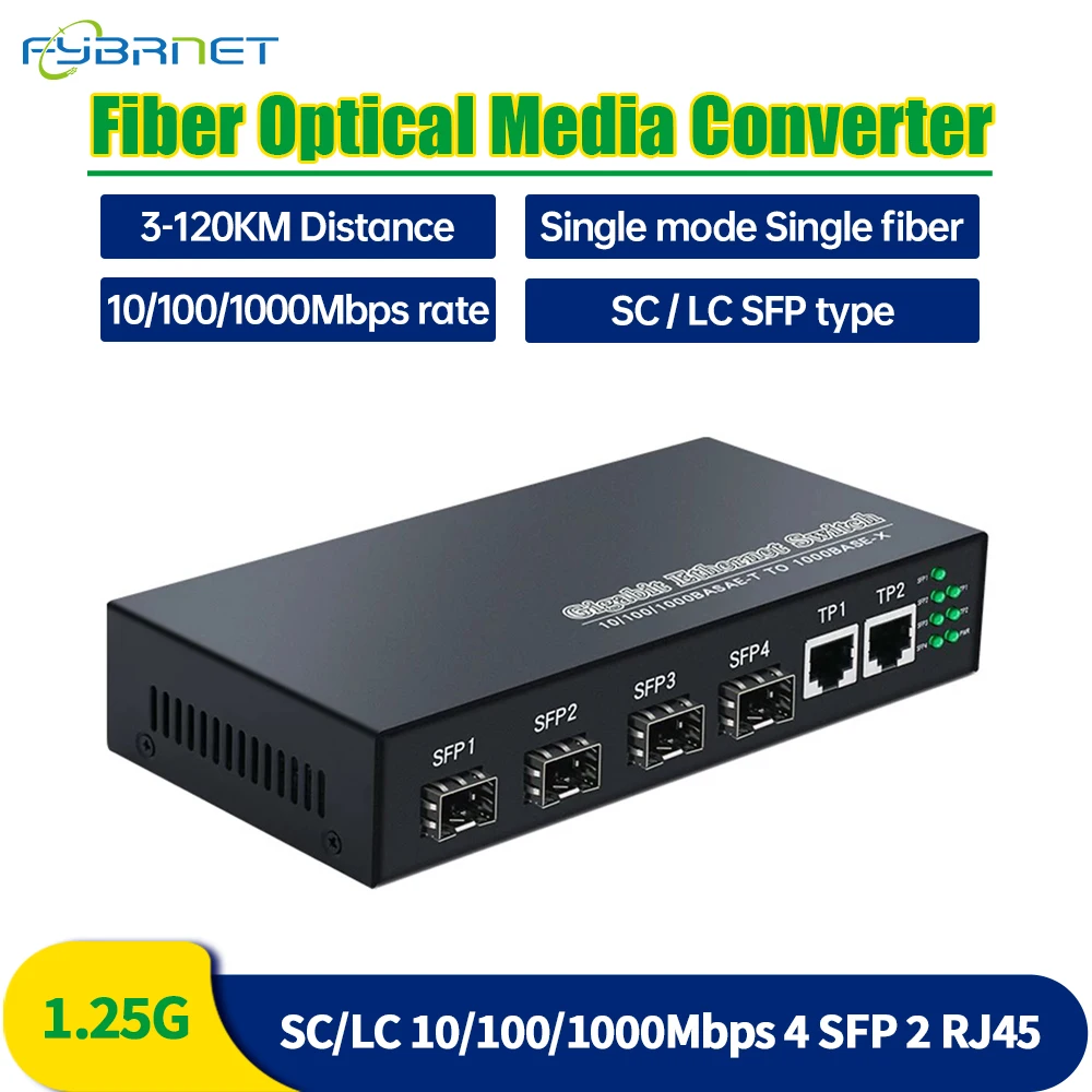 Gigabit-SFP-Media-Converter-SM-4-SFP-x-2-RJ45-Ports-10-100-1000M-fiber ...