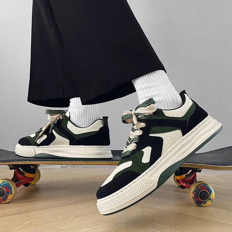 Sapatos-casuais-masculinos-de-skate-sapatilhas-planas-com-renda-em-dois ...