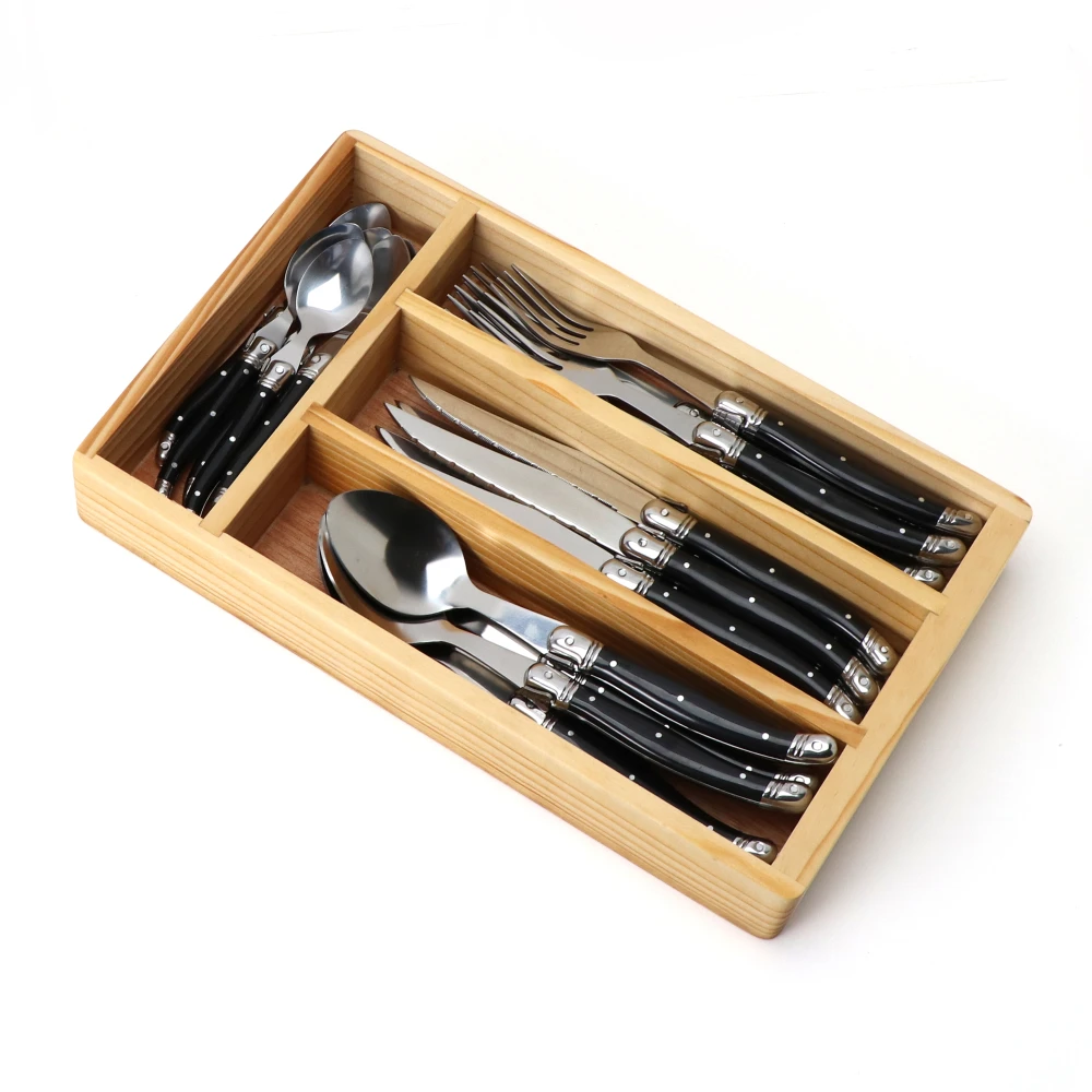 Jaswehome-24Pcs-Laguiole-Cutlery-Black-Handles-Steak-Knife-Set-Elegant ...