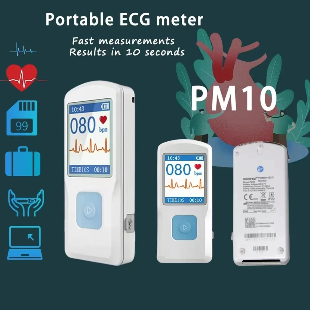 New-Portable-Bluetooth-ECG-Monitor-Visible-Electrocardiogram-PM10-Color-Screen-Digital ...