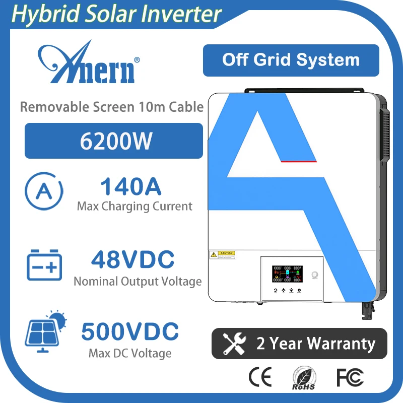 Anern 8200W 6200W Solar Inverter Built in MPPT 120A Charging Controller 8.2KW 6.2KW OFF Grid ...