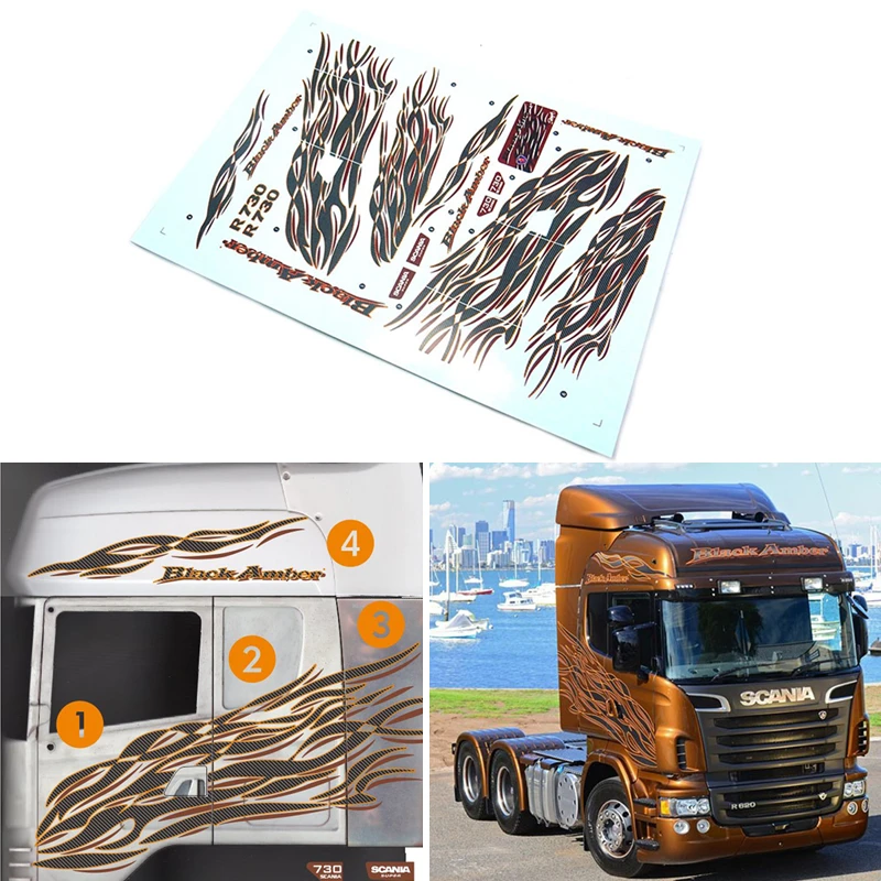 Black Amber Paint Decals Sticker for 1/14 Tamiya RC Truck Trailer ...
