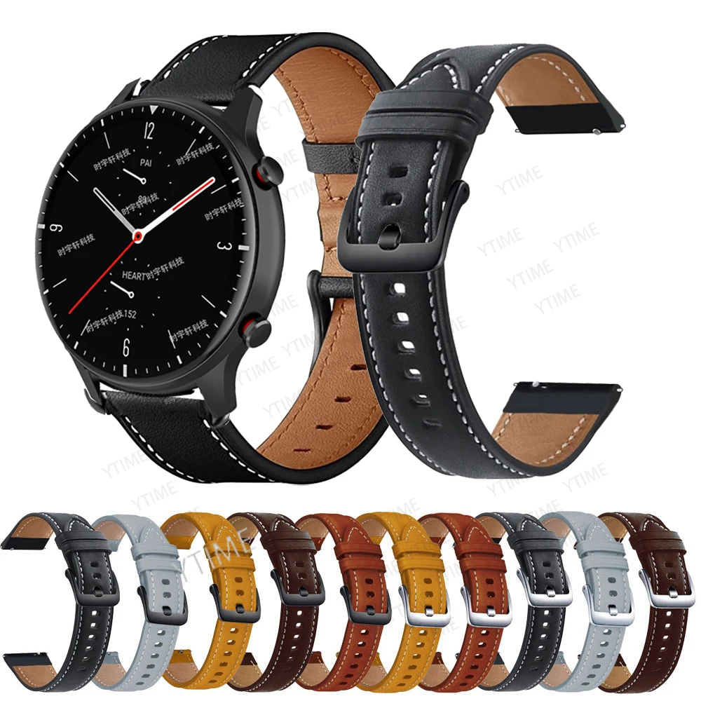 22 20mm Leather Bracelet For Amazfit GTR 3 Pro Strap For Xiaomi Amazfit ...