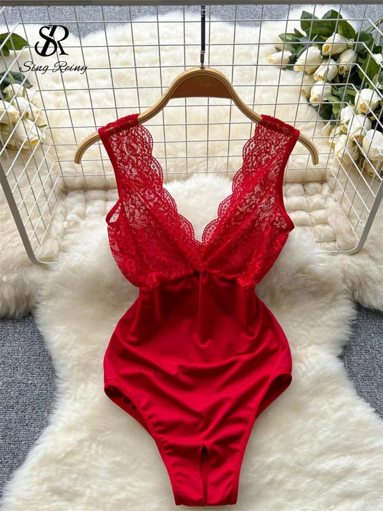 SINGREINY-Lace-Sheer-Erotic-Sensual-Bodysuits-Undwear-Women-V-Neck ...