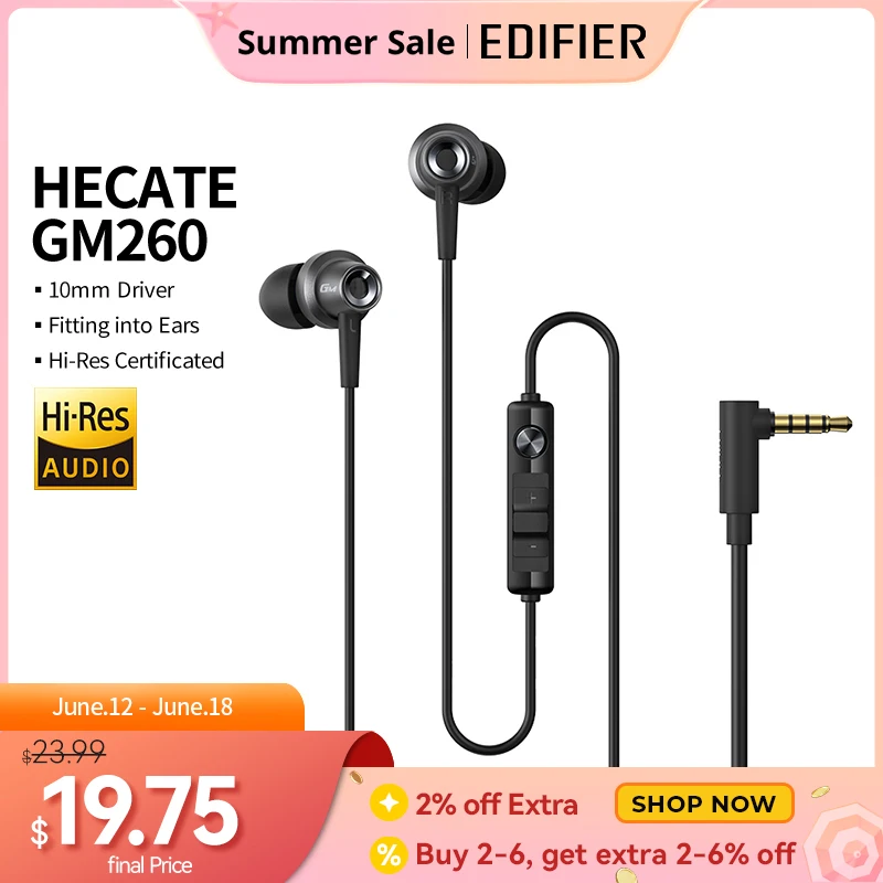 EDIFIER-HECATE-GM260-Hi-Res-Gaming-Earphones-Wired-3-5mm-L-type-10mm ...