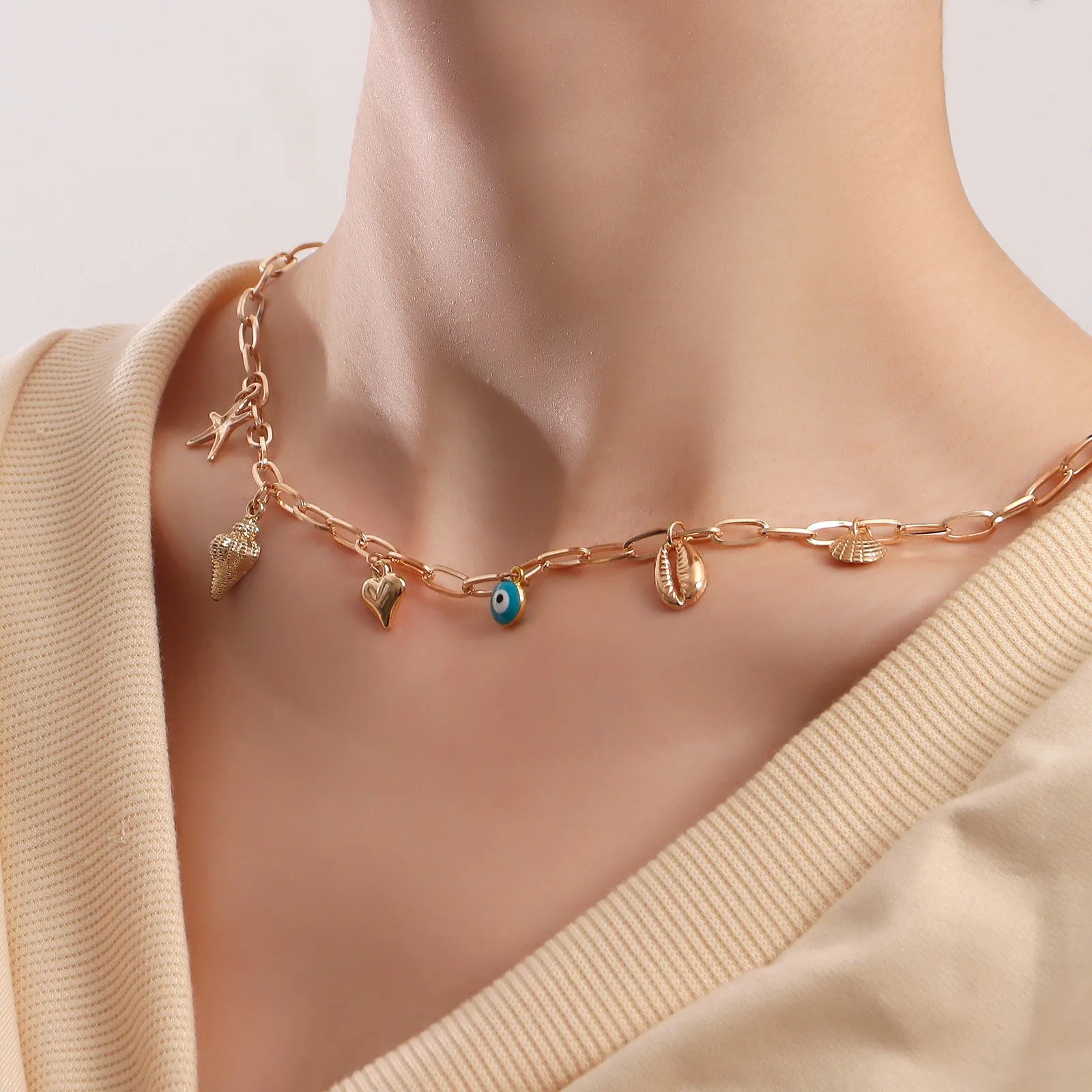 Seaside-Beach-Tropical-Shell-Conch-Sea-Star-Blue-Eye-Pendant-Women-s ...