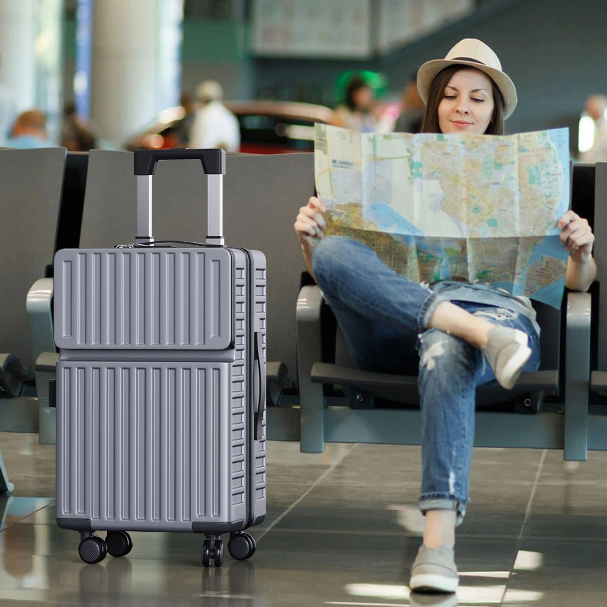 Rosahqnda 20/24 Inch Front Opening TSA Lock ABS Trolley hand luggage ...