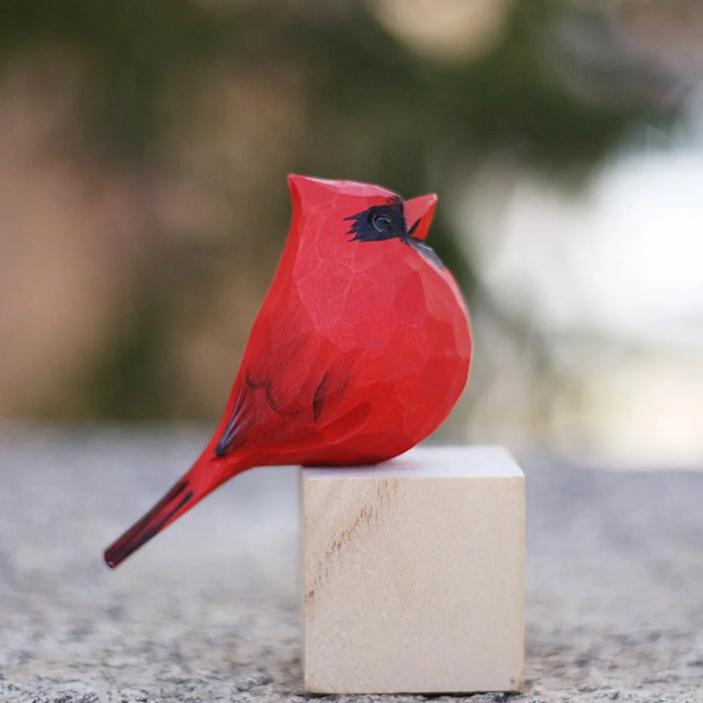 Nordic-Style-Pure-Handmade-Solid-Wood-Carving-Fat-Bird-Cardinal-Red ...
