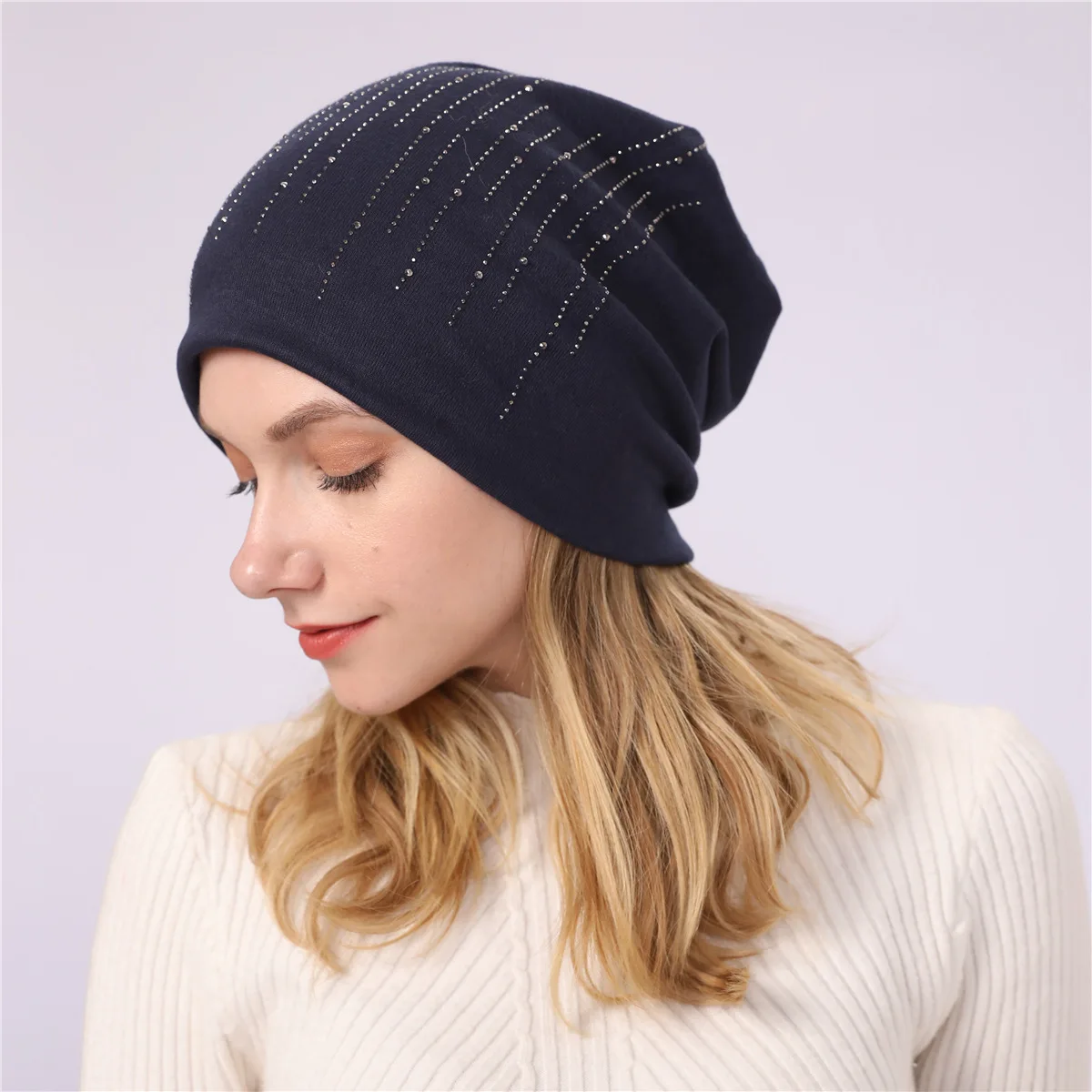 Brand-Women-s-Rhinestones-Beanie-Spring-Autumn-Soft-Cotton-Warm-Slouchy ...