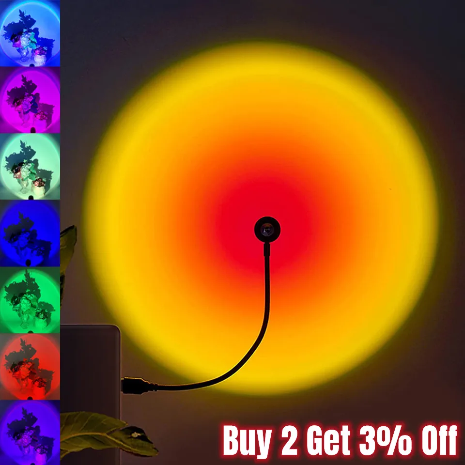 Usb Sunset Lamp Led Rainbow Neon Night Light Projector Photography Wall ...