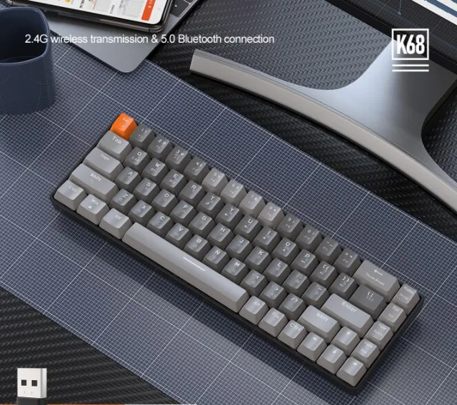 K68 60% Wireless Mechanical Gaming Keyboard, Bluetooth 5.0/2.4 GHz, Compact 68 Keys Mini ...