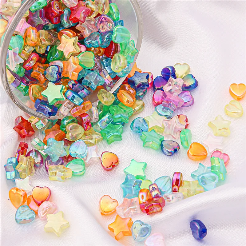 100Pcs Flat Cube Love Heart Shaped Beads, Star Heart Shape Beads for ...