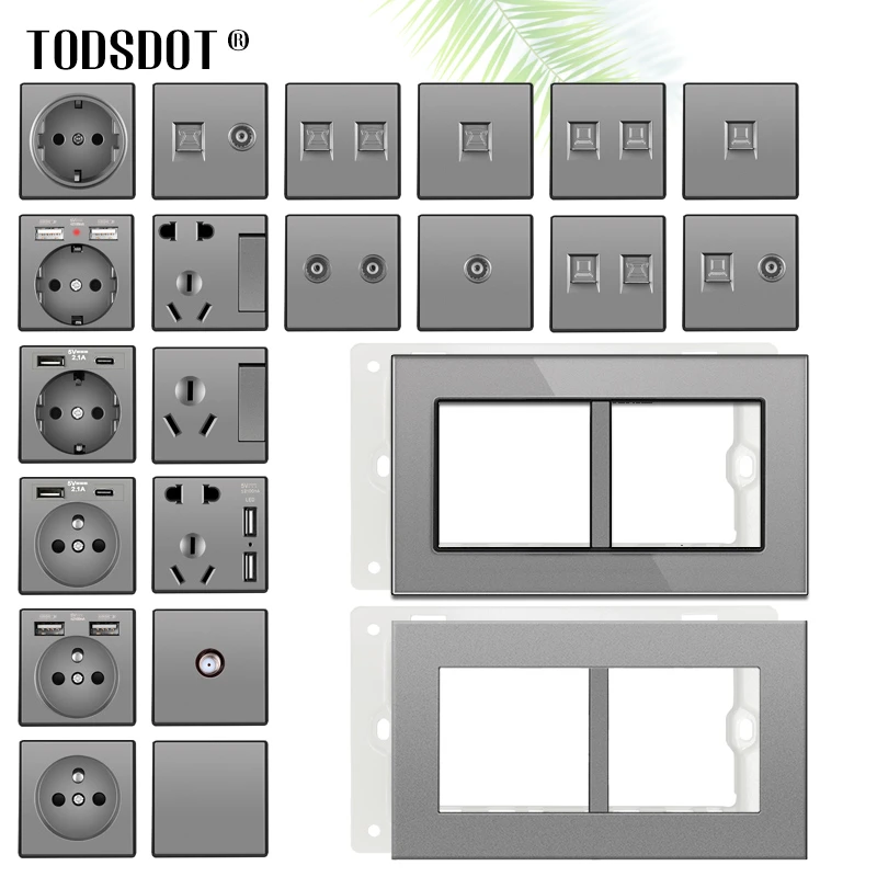 Dual Frame 146mm Grey Panel Socket Data RJ45 /RJ11/TV / Multi Types DIY ...