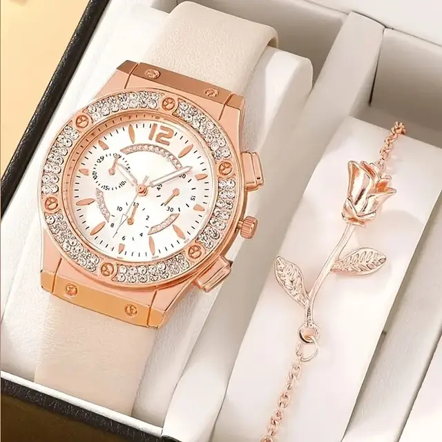 Watches Set Luxury Rhinestone Women Fashion Elegant Wristwatch Quartz ...
