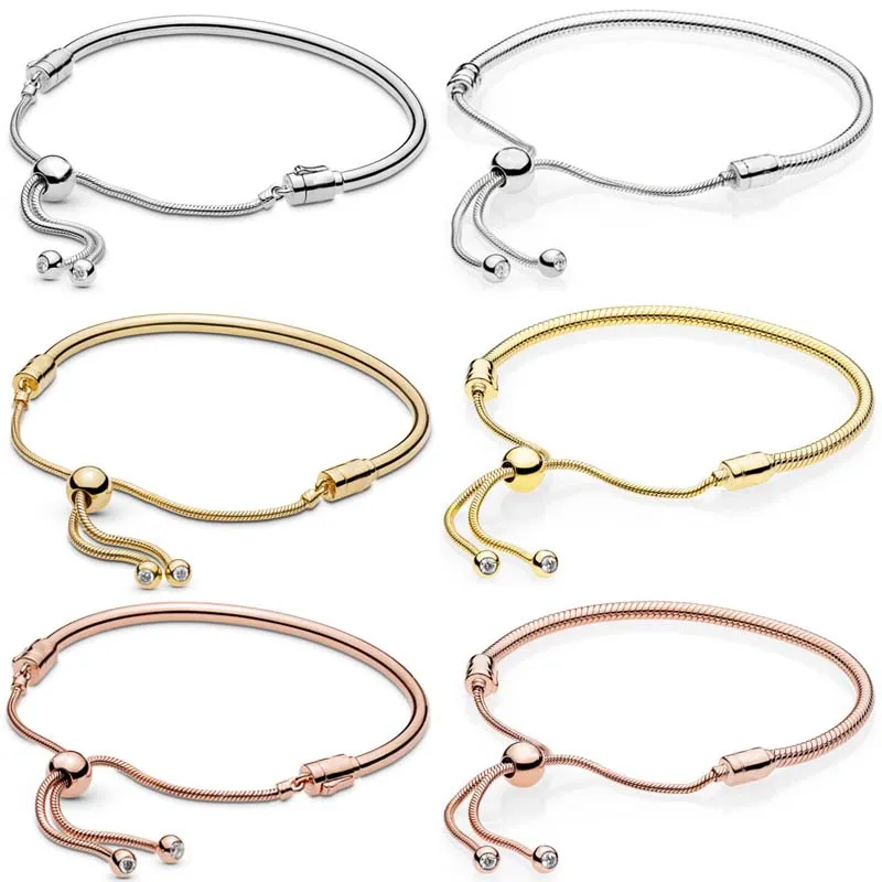 Original Moments Rose Snake Chain Slider Bracelet Bangle Fit Women 925 ...