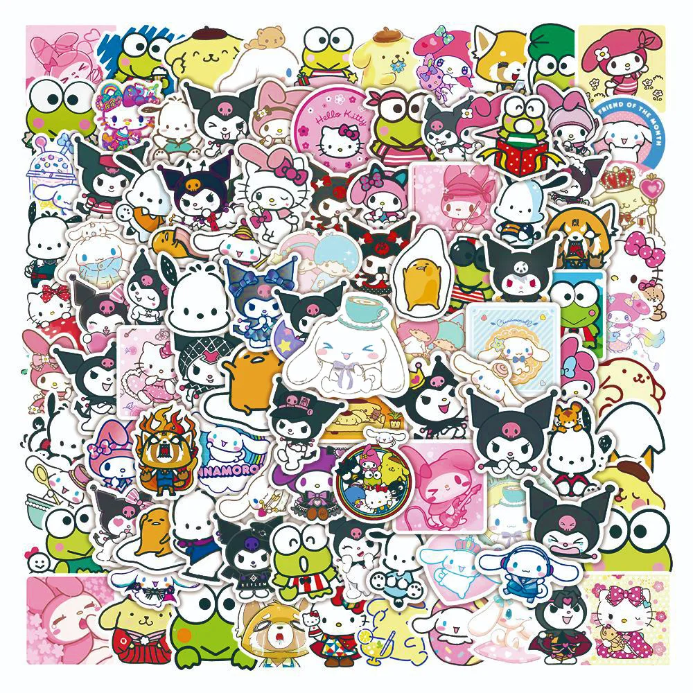 100Pcs-Cartoon-Sanrio-Stickers-Cute-Hello-Kitty-Cinnamoroll-Kuromi-My ...