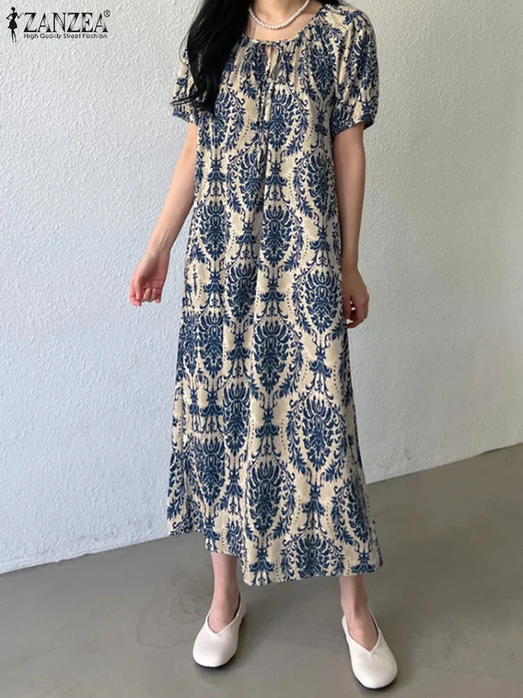 Zanzea-Urlaub-Sommer-Maxi-kleid-Frauen-Mode-Kurzarm-Robe-Vintage-bedruckte-Bandage-O-Ausschnitt ...