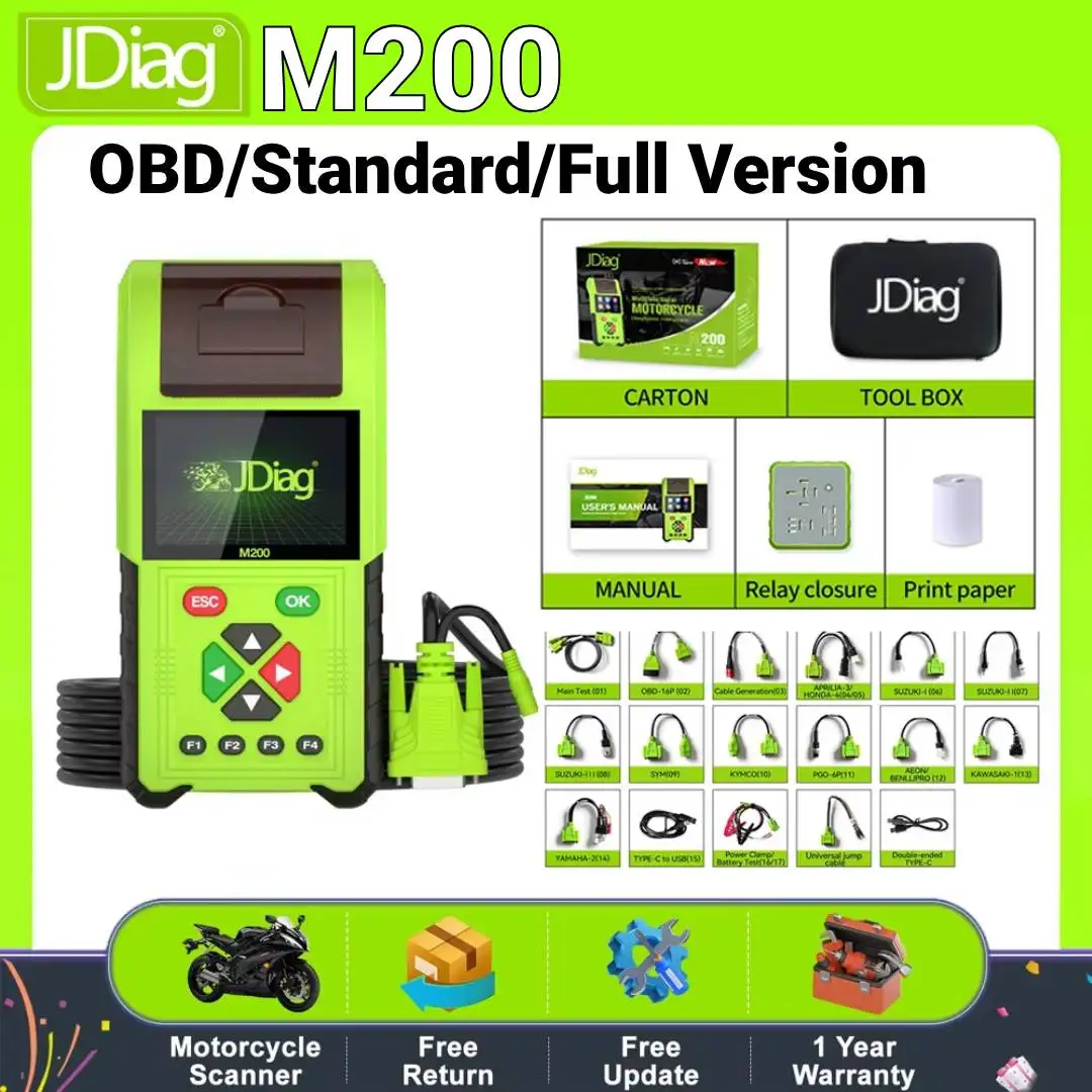 JDiag TopDiag M200 오토바이 진단 스캐너 모토 고장 코드 리더 배터리 테스터 모토스캔 도구 표준 버전 (자동차용 ...