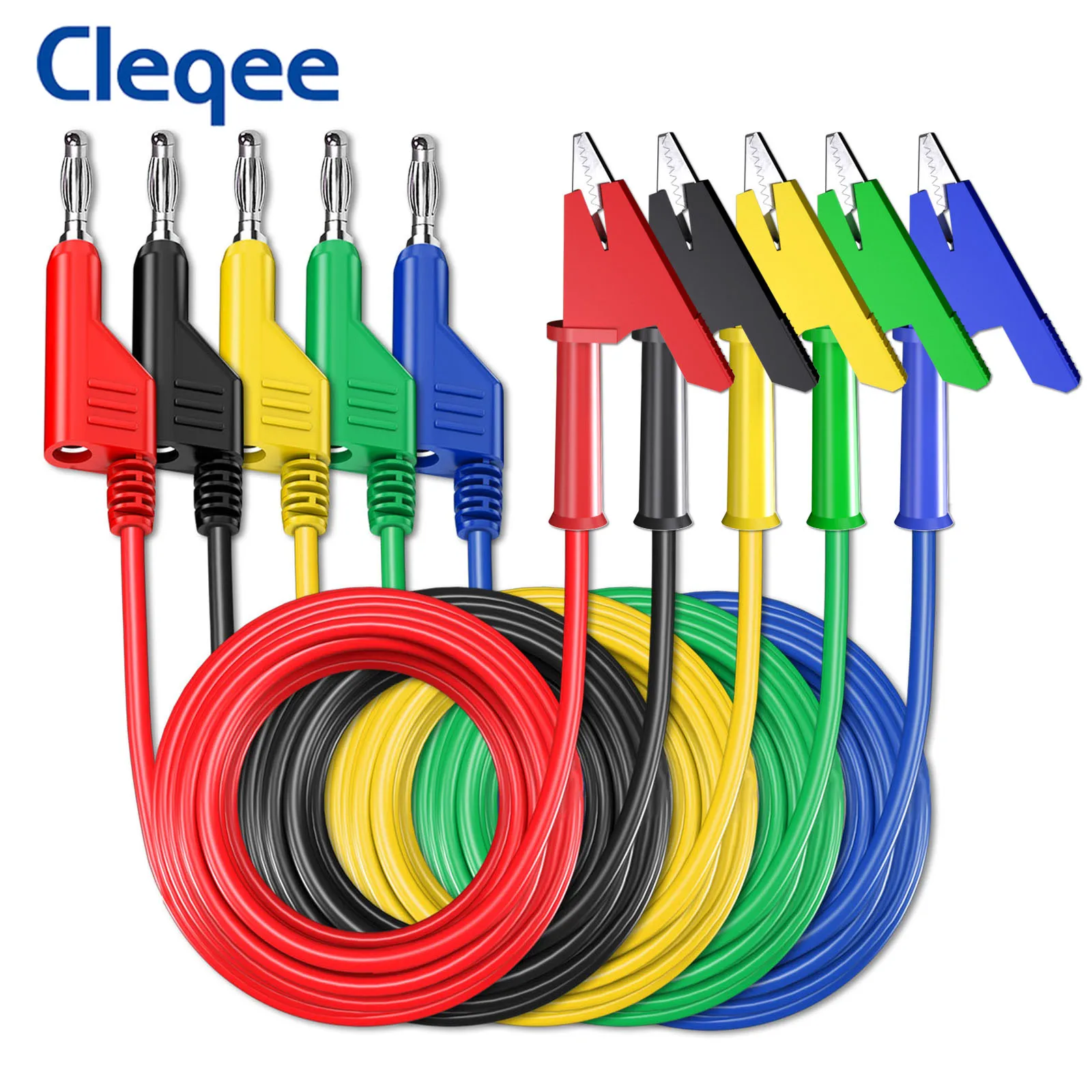 Cleqee-P1037-5PCS-4mm-Stackable-Banana-Plug-to-Alligator-Clip-Crocodile ...