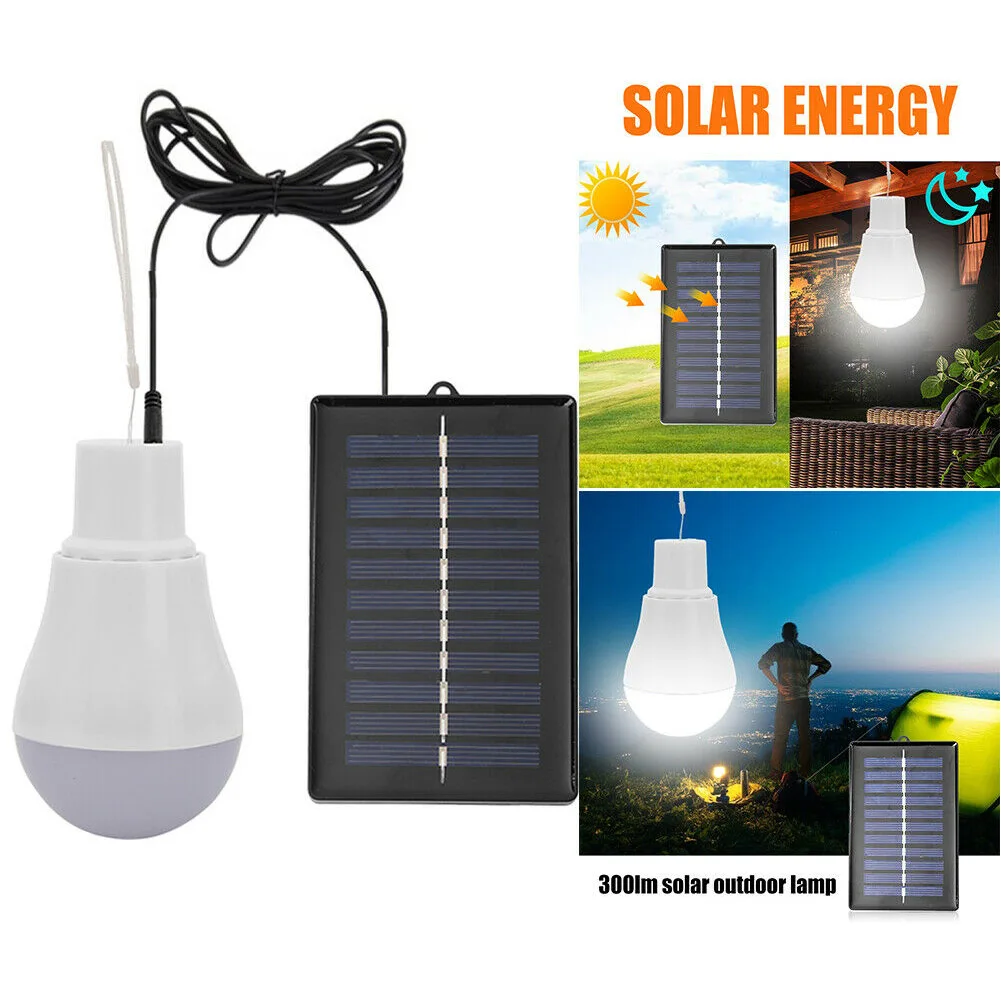 LED Lights Bulb With Solar Panel Powered Outdoor Indoor Lighting ...