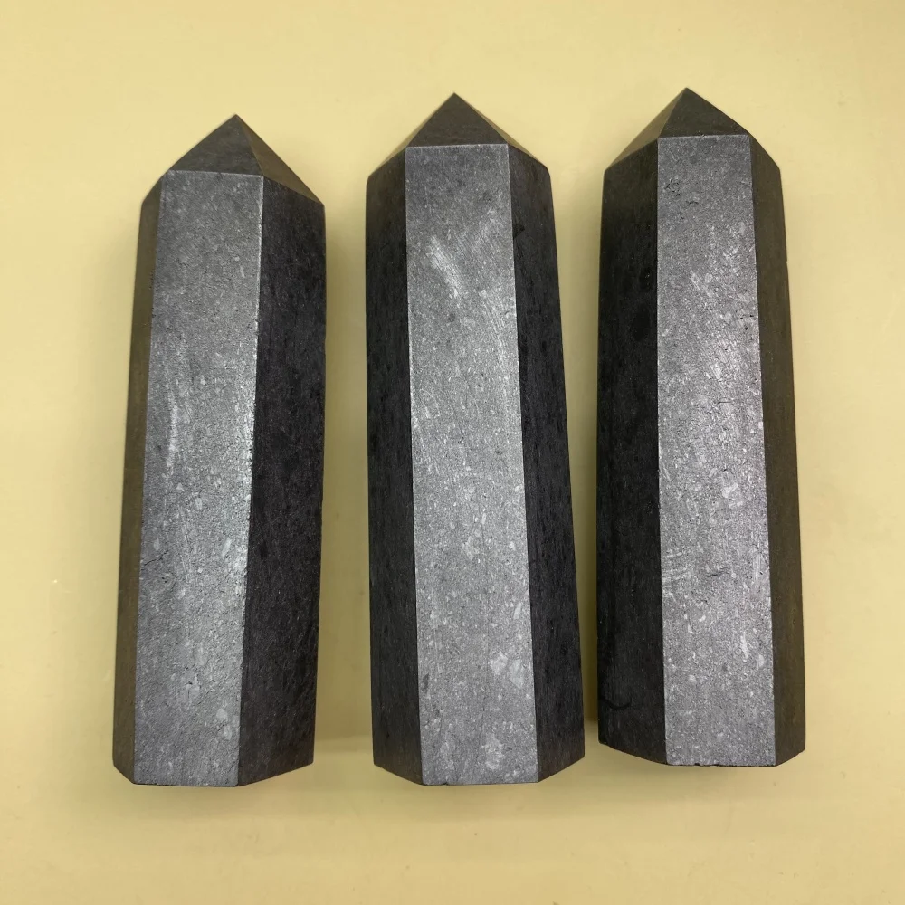 9-11cm Natural Shungite Stone Obelisk Tower Polished Wand Point Wiccan ...