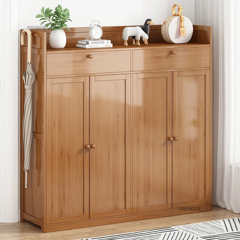 Japanese Bamboo Shoe Cabinets with drawers Entrance Storage Cabinets ...