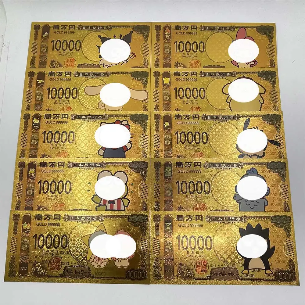 10-pcs-Japanes-Cartoon-Gold-Foil-Banknote-Cute-Cat-Character-Hello ...