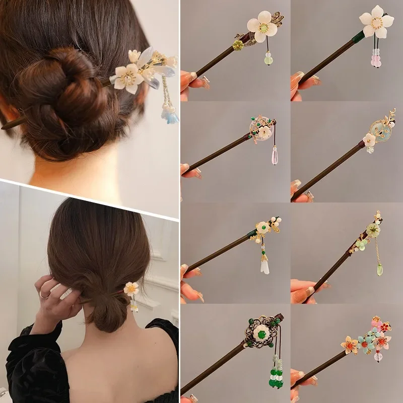 Classic-Wood-Handmade-Hair-Sticks-for-Buns-Women-Long-Tassels-Chinese ...