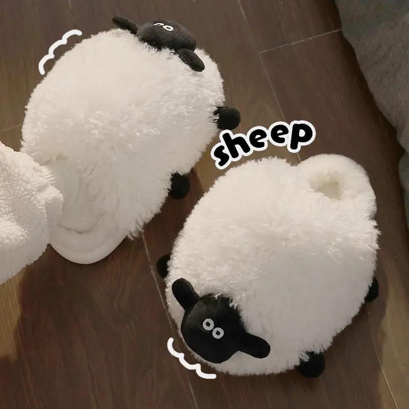 Cozy-Fluffy-Sheep-Slippers-Womens-Winter-Kawaii-Animal-Slides-Shoes ...