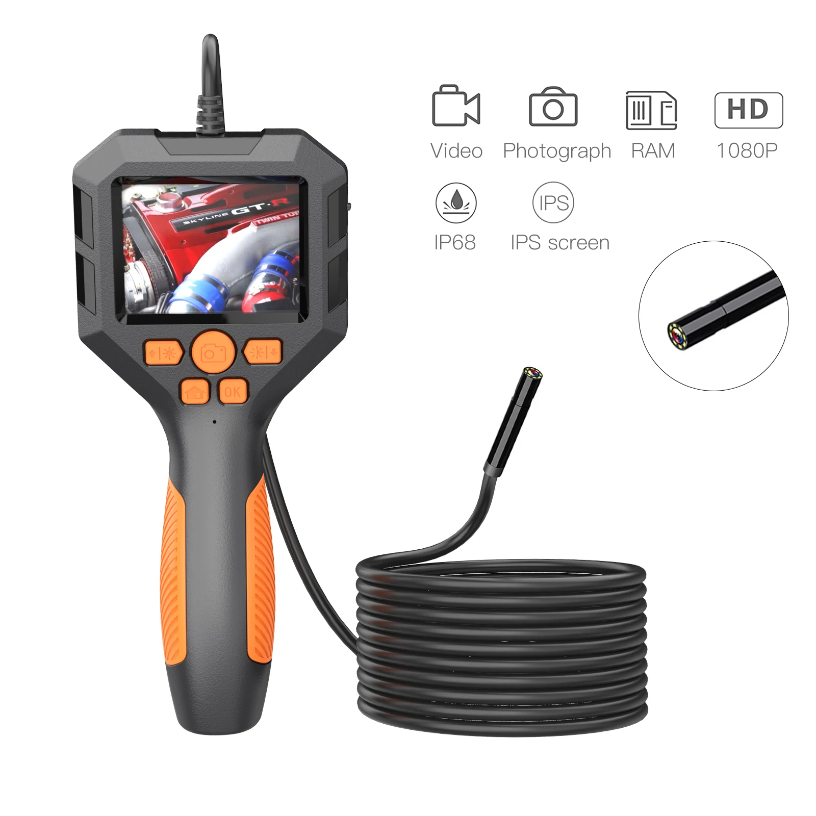 1080P 8mm Handheld Endoscope Camera with 2.4 "IPS LCD Inspection Camera ...