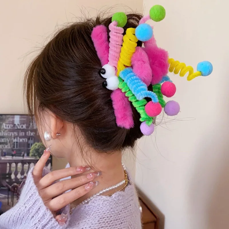 Cute Cartoon Hair Accessories Funny Big Hair Claw Clip Fluffy Plush ...