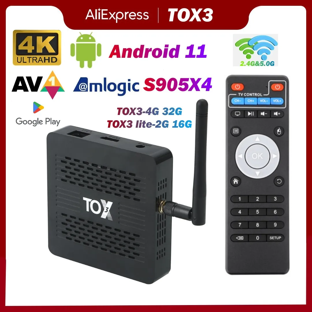 New TOX3 Smart TV Box Android 11 Amlogic S905X4 2T2R Dual Wifi 1000M Internet BT4.1 Support AV1 ...