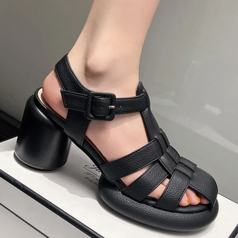 Round-Toe-Platform-Sandals-Women-Summer-Hollow-Out-Chunky-Heel-Shoes ...