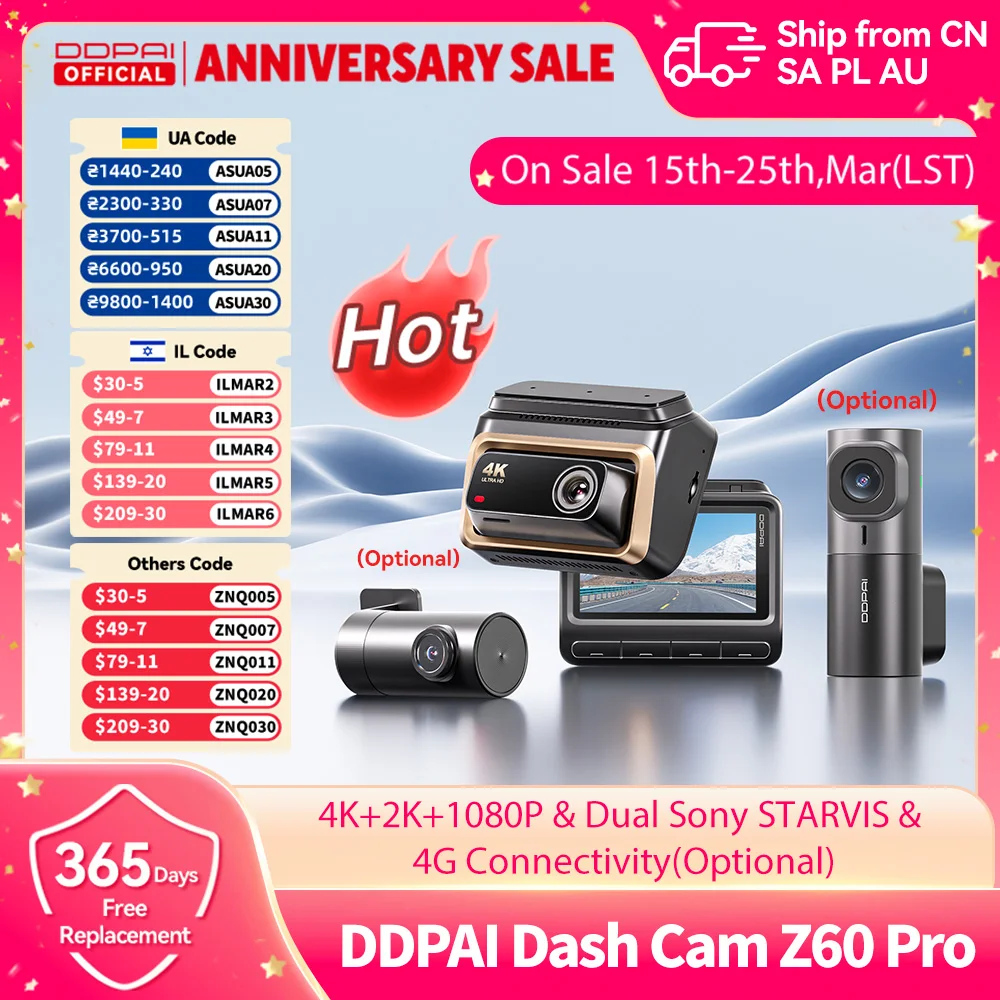 กล้องติดรถยนต์ DDPAI 4K รุ่น Z60 Pro รองรับกล้องหลังและกล้องภายในรถยนต์ ...