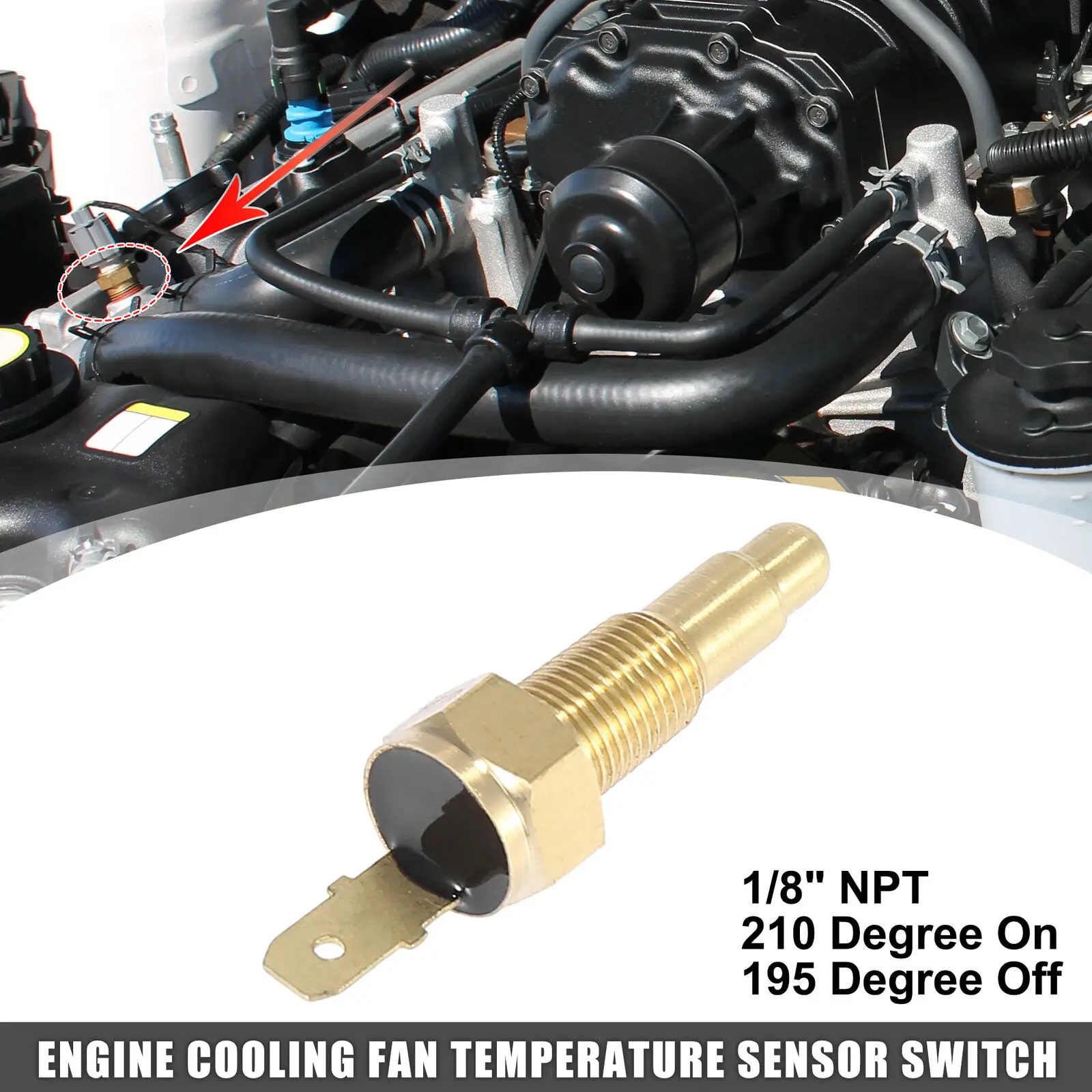 Radiator Fan Thermal Sensor Switch for Car 1/ 8inch NPT 210 Degree 195 ...