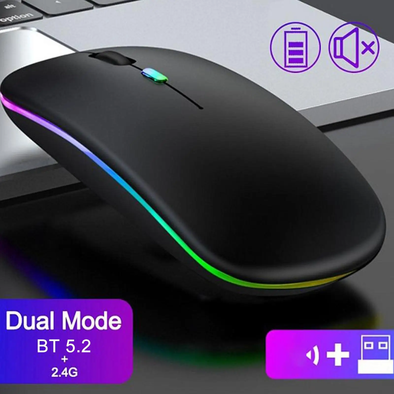 Wireless Mouse RGB Rechargeable Bluetooth Mice Wireless 2.4GHz ...