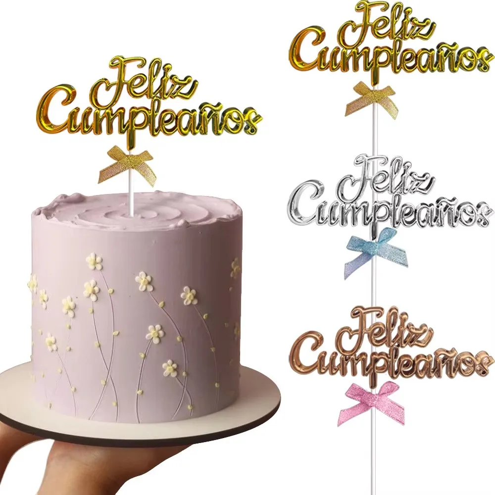 New Golden Spanish Feliz Cumplieanos Cake Topper for Birthday Party ...