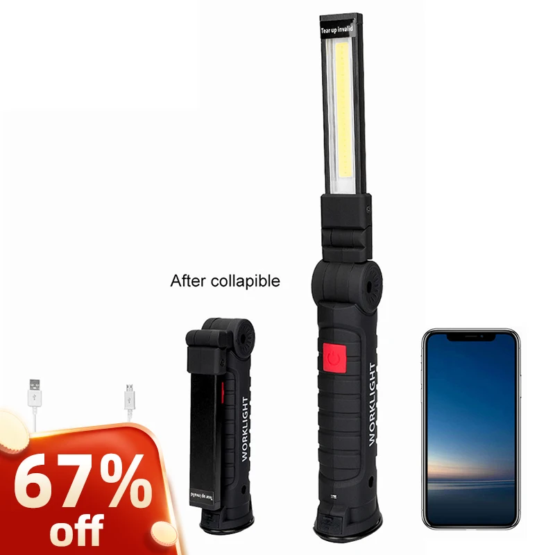 Magnetic Led Flashlight Usb Rechargeable Work Inspection Light 5 Modes ...