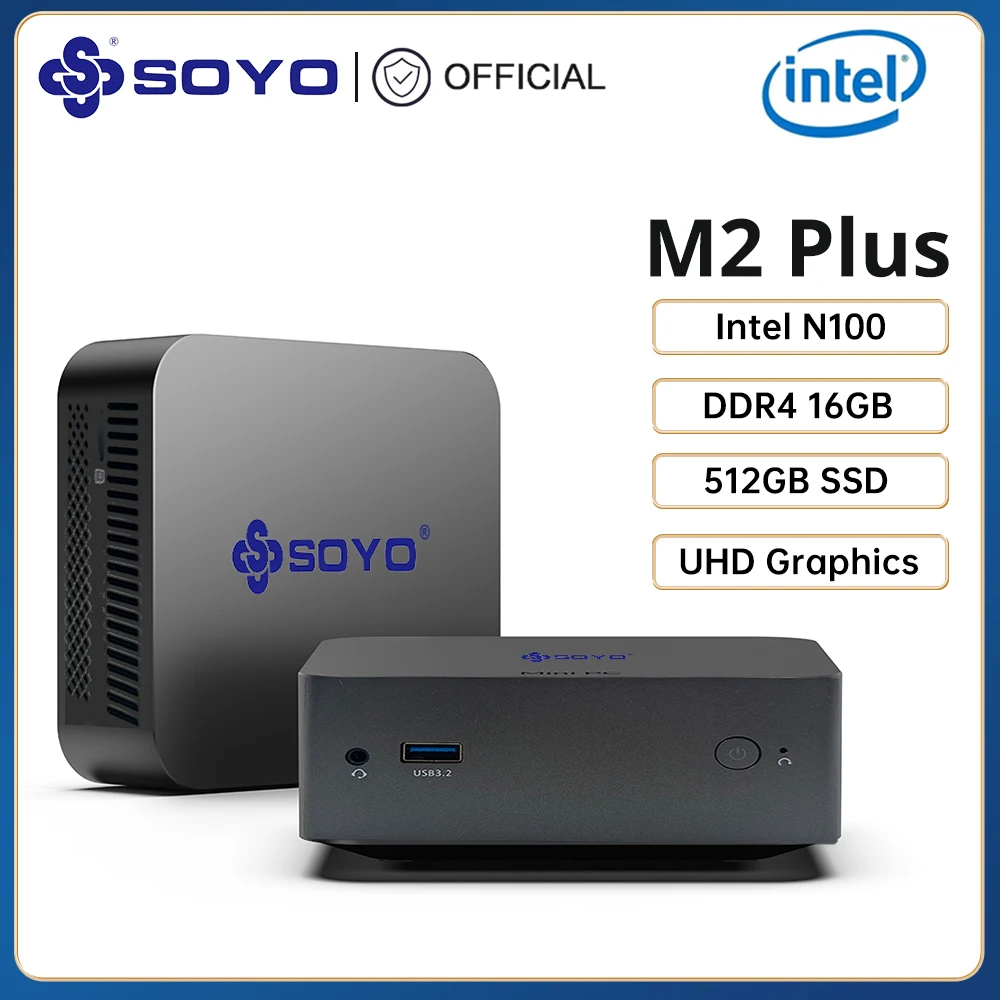 SOYO M2 Plus Mini PC Intel 12th N100 CPU DDR4 16GB RAM 512GB SSD Dual-Band WiFi BT4.2 USB3.2 DP ...