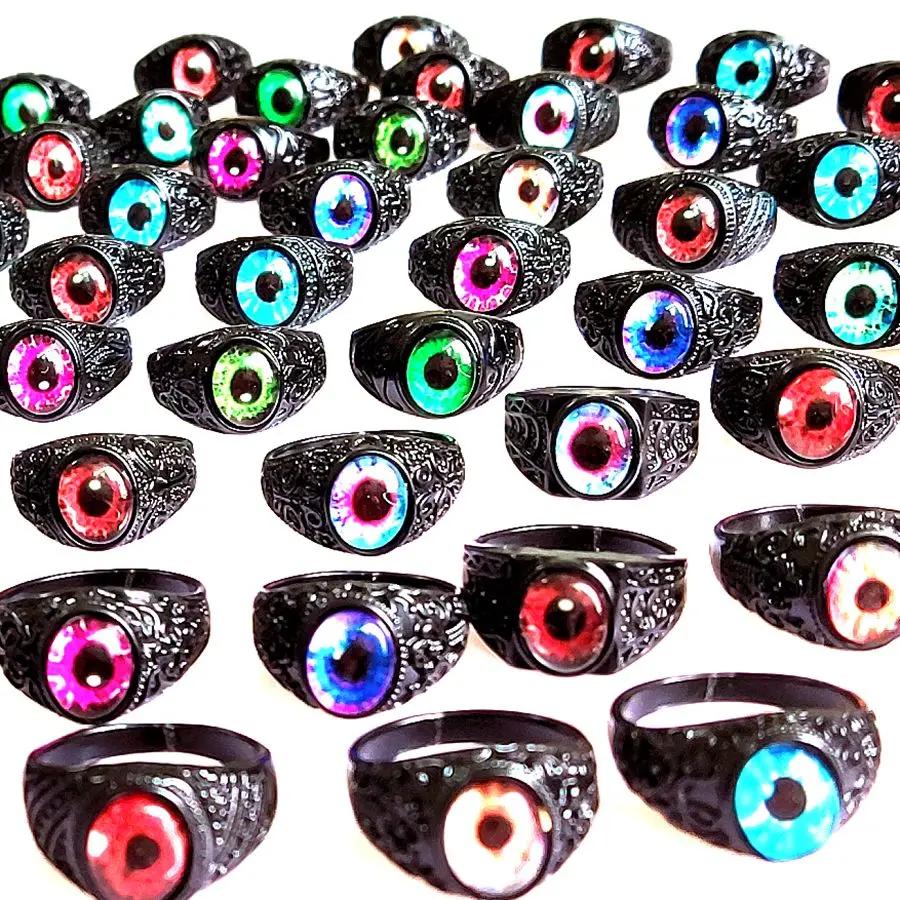 50pcs-lot-Wholesale-Lots-Black-Colorful-Evil-Eye-Metal-Rings-Punk-Cool ...