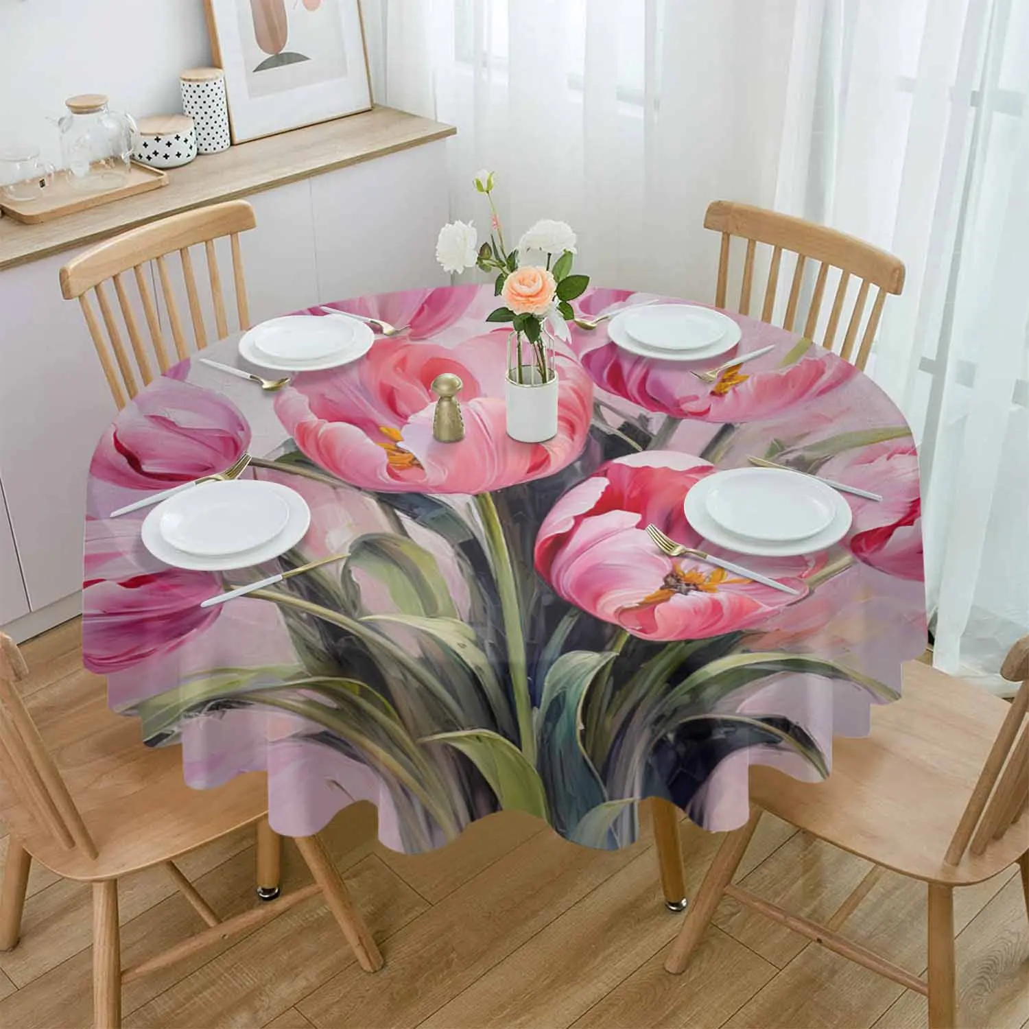 Easter-Pink-Tulip-Oil-Painting-Abstract-Waterproof-Tablecloth-Table ...