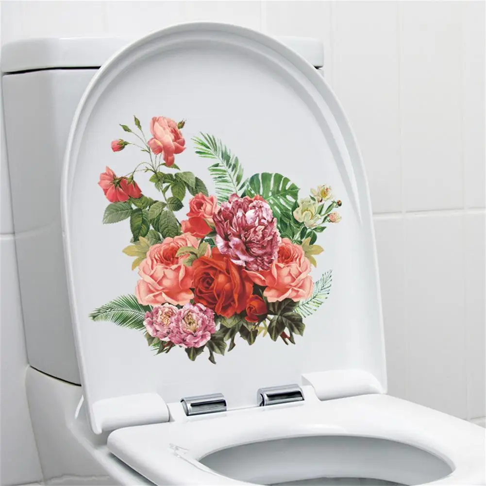 Peony-Flower-Toilet-Stickers-Self-adhesive-Paintings-Mural-Wall ...